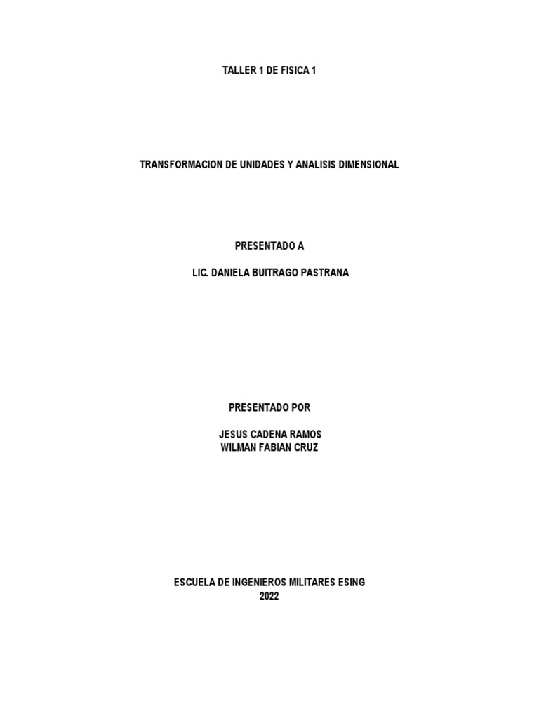 Solucion Taller 1 Fisica | PDF | Masa | Kilogramo