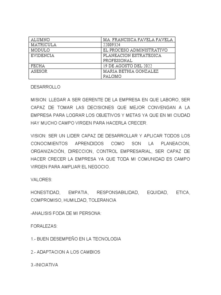 Planeación Estratégica Personal | PDF | Planificación | Business