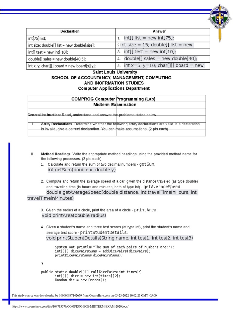 Comprog Ece Midterm Exam 2020 Pdf