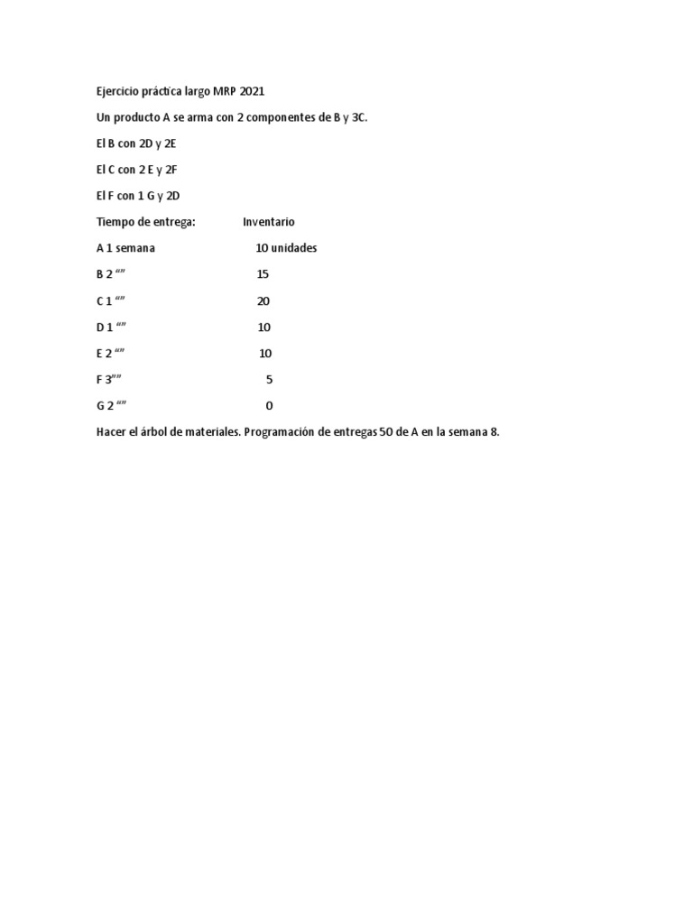 Ejerc Práctica MRP Largo 2021 | PDF