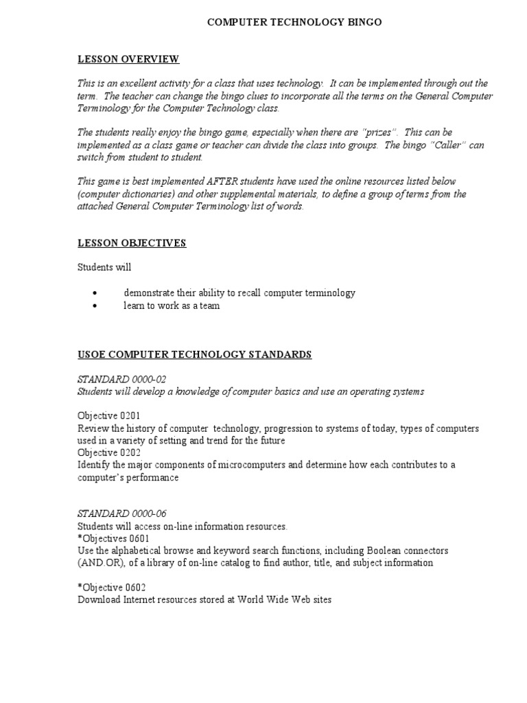 Computer Technology Bingo Activity | PDF | Computer Data Storage ...