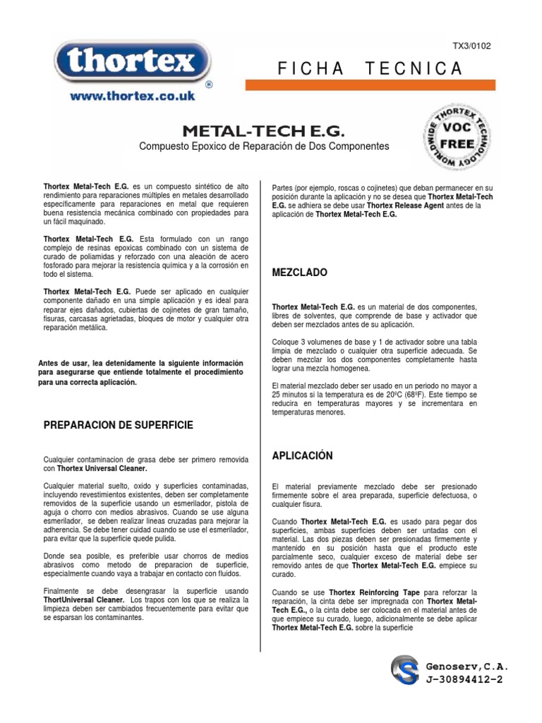 Guía de Uso: Thortex Metal-Tech E.G. | PDF | Rodamiento (Mecánico) | Acero