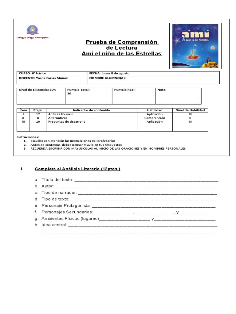 Prueba de Ami El Niño de Las Estrellas | PDF