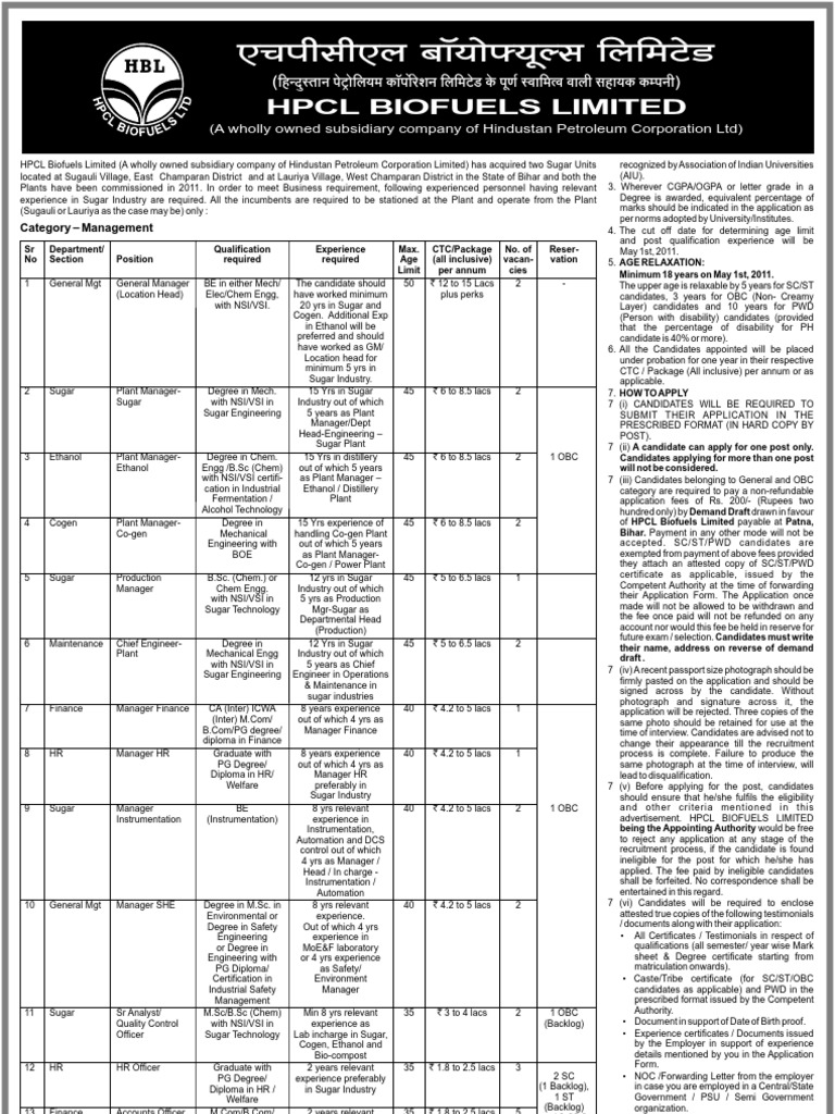 HPCL Biofuels Ad For Management 03-05-2011 English | PDF | Business