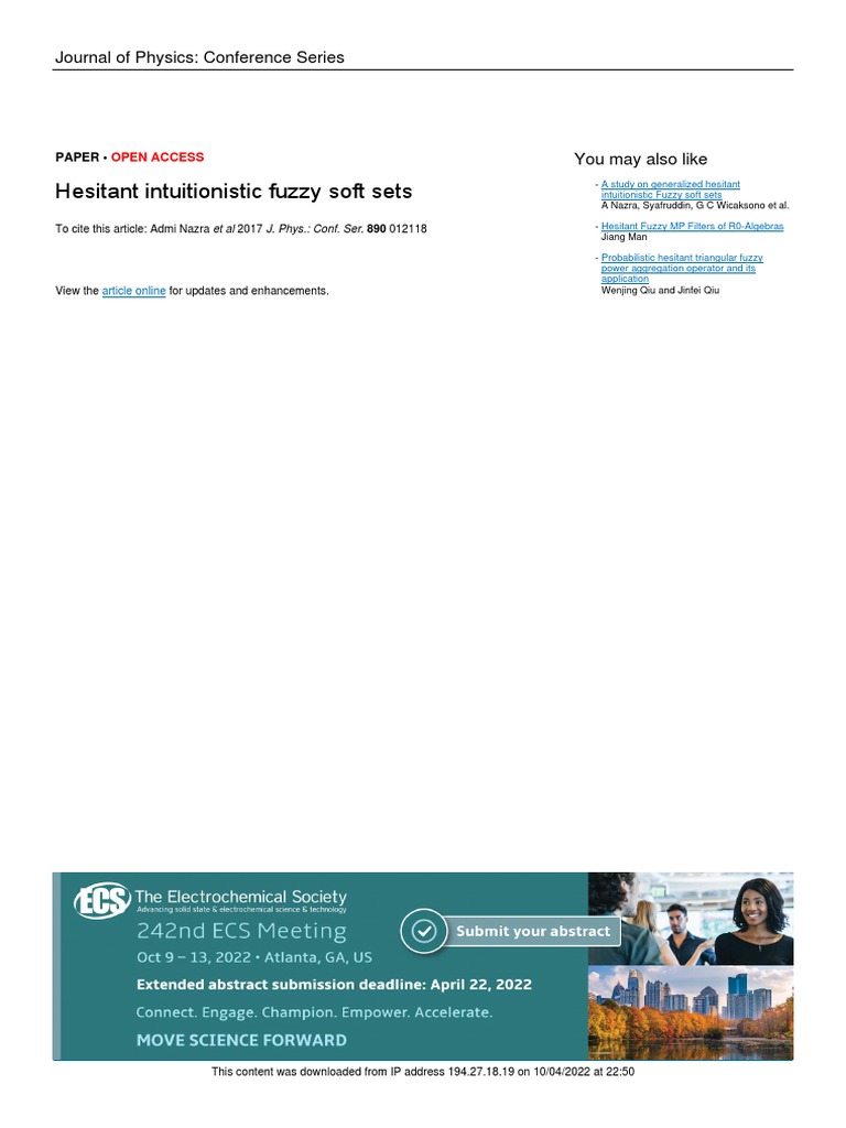 Hesitant Intuitionistic Fuzzy Soft Sets | PDF | Set (Mathematics ...