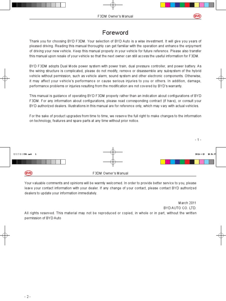 BYD F3DM Owner's Manual | PDF | Electric Vehicle | Hybrid Vehicle