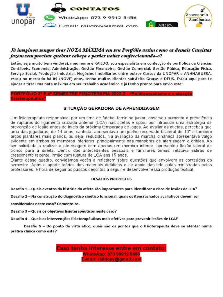 Portfólio Fisioterapia: Politraumatismo | PDF | Fisioterapia