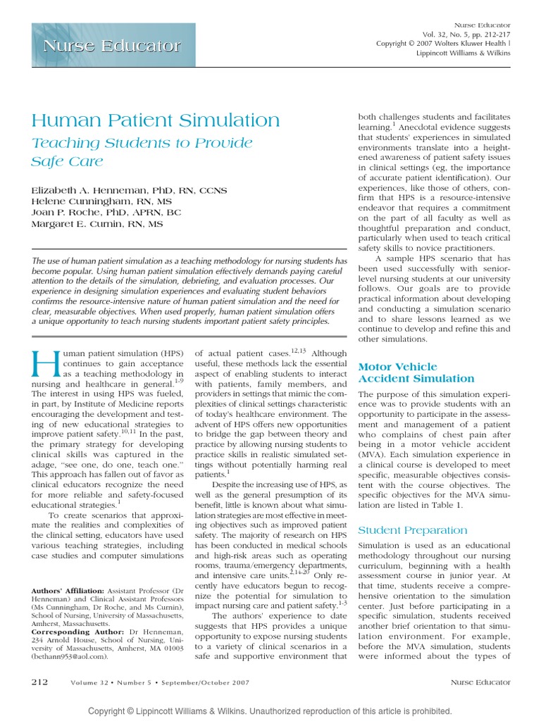 Henneman, 2007 | PDF | Simulation | Nursing