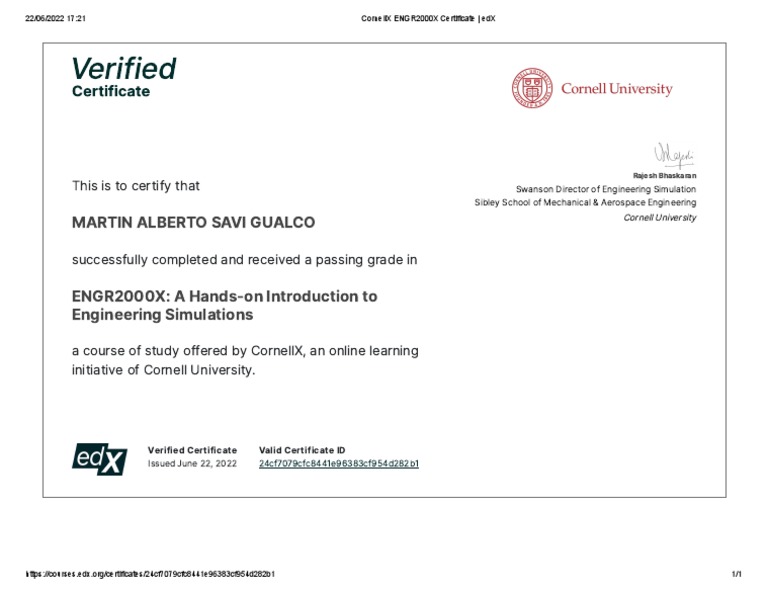 CornellX ENGR2000X Certificate - EdX | PDF