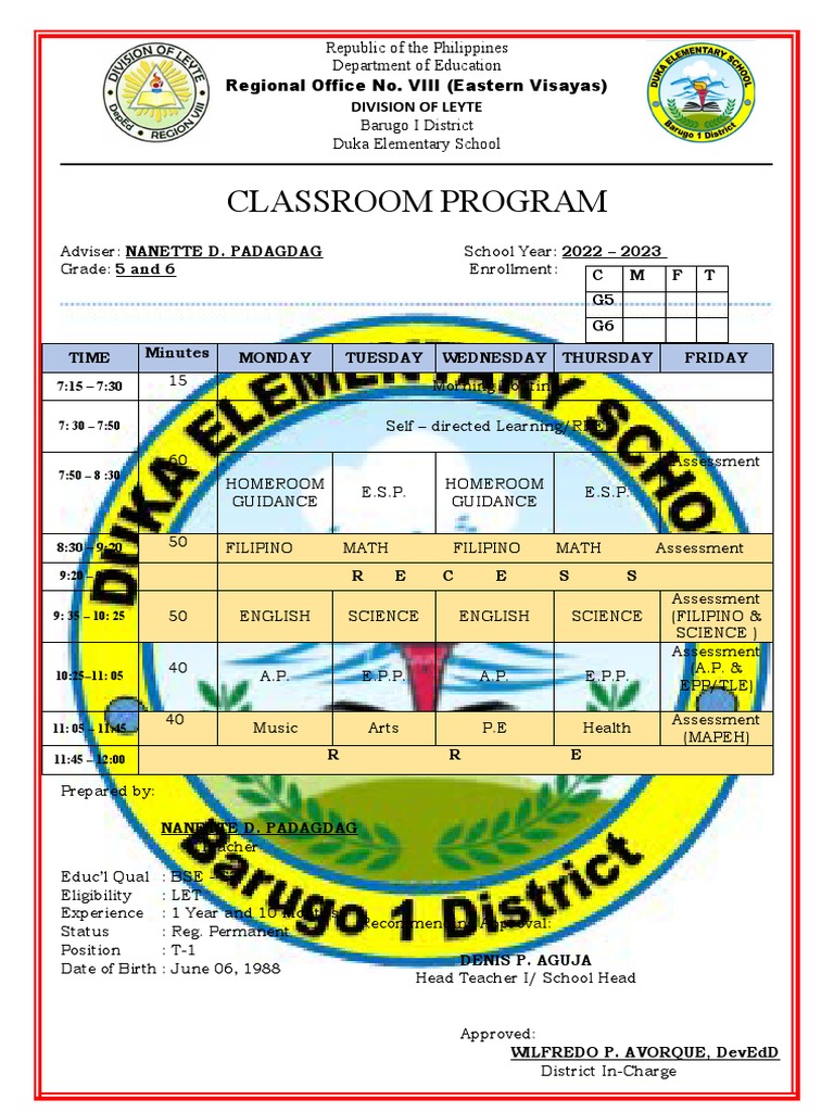 Teachers Program and Classroom Program 2022 - 2023 | PDF | Education Theory | Behavior Modification
