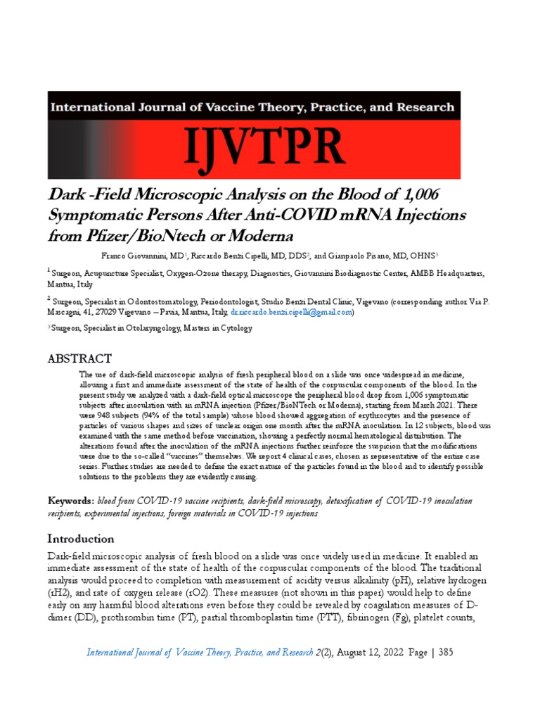 Dark - Field Microscopic Analysis On The Blood of 1,006 Symptomatic ...