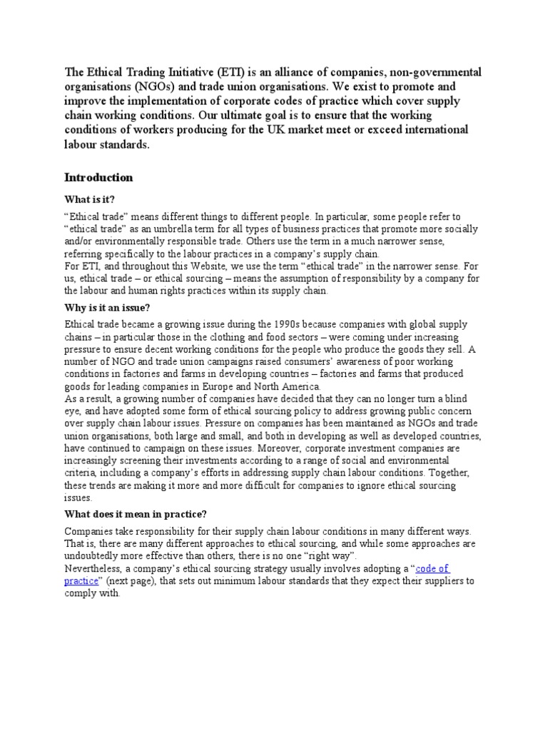 The Ethical Trading Initiative | PDF | International Labor Standards ...