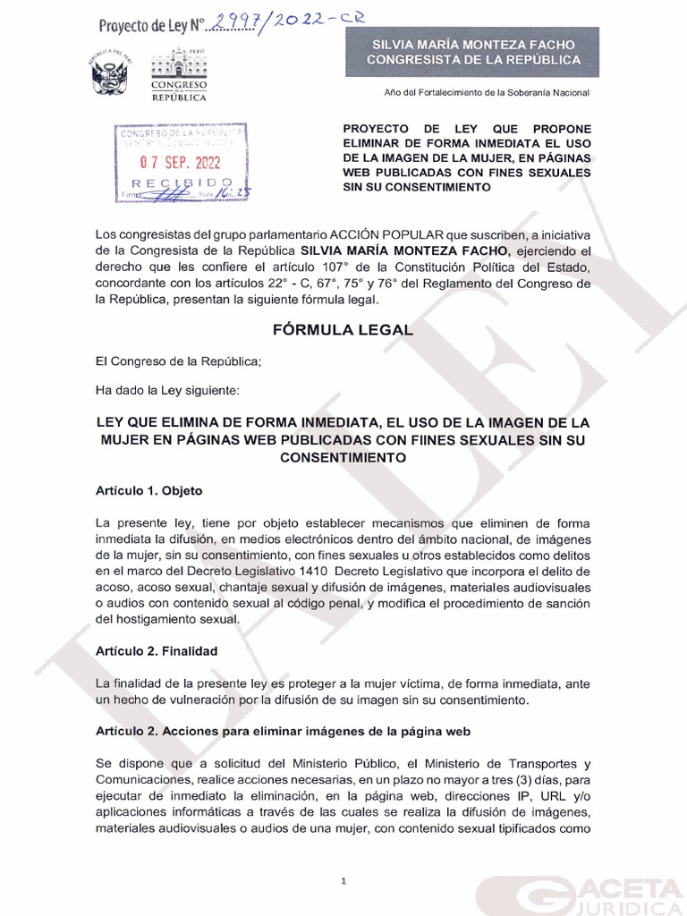 Proyecto de Ley 2997-2022-CR - Laley.pe | PDF