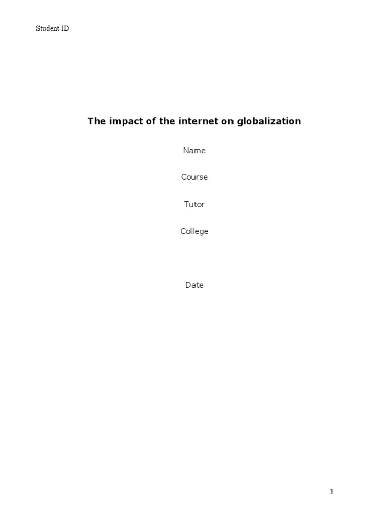 Assessment C - Globalisation Assignment | PDF | Globalization | Internet