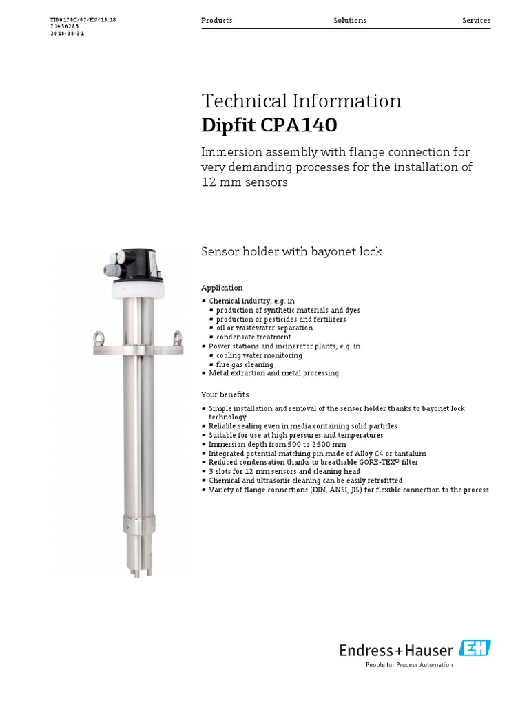 Dipfit Cpa140-Sensor E+h PH | PDF | Sensor | Ph