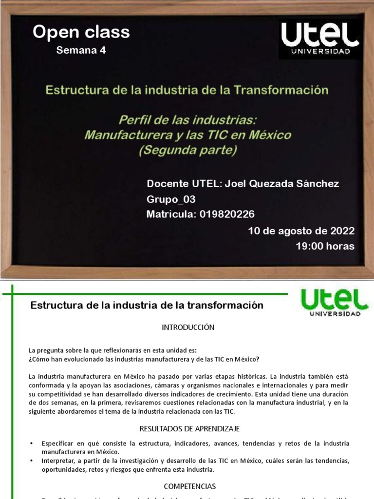 Open Class 4. Perfil de Las Industrias. Manufacturera y Las TIC en México II | PDF | Tecnología ...