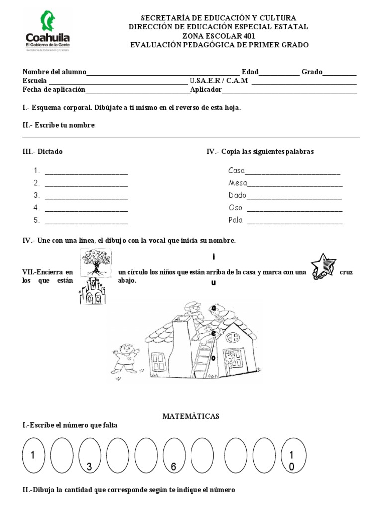 1 Evaluación Primer Grado Pdf