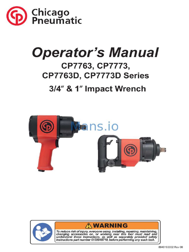 Chicago Pneumatic CP7763 Impact Wrench Operator Manual PDF