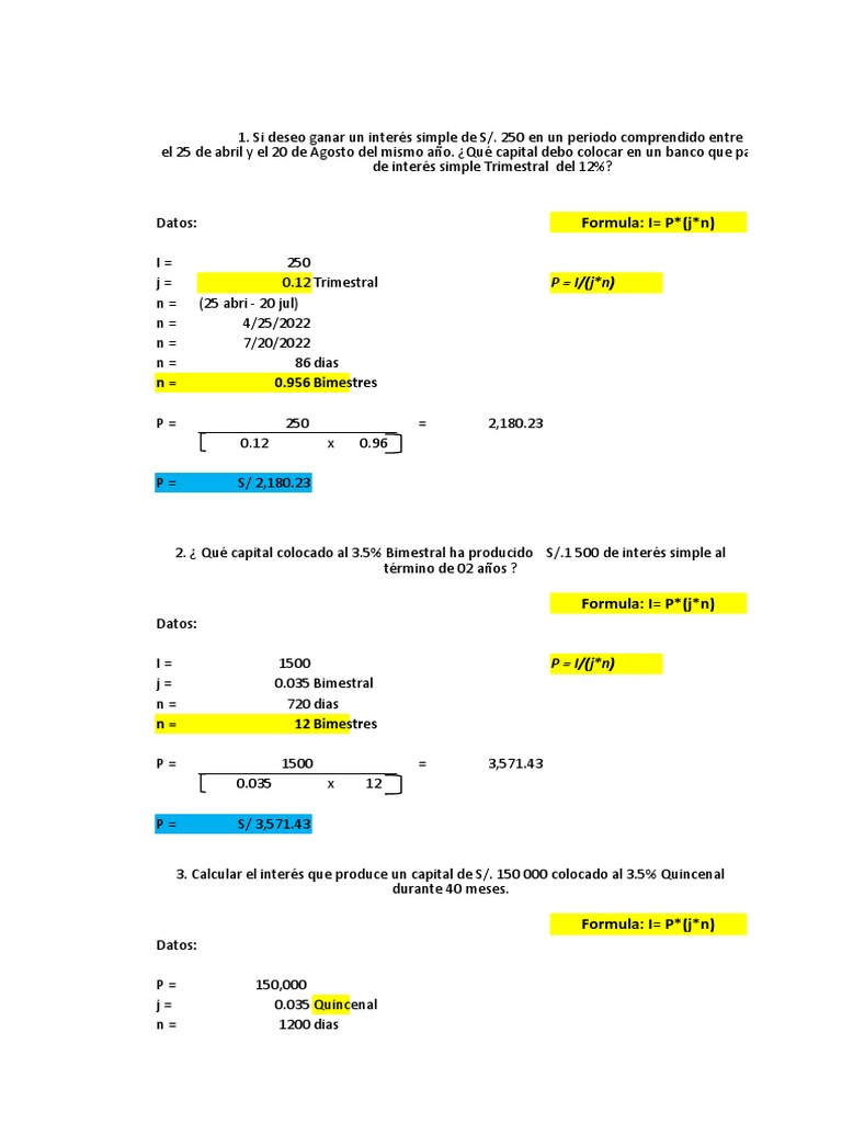 Ejercicios (Simple y Valor Equivalente) | PDF | Dinero | Servicios financieros
