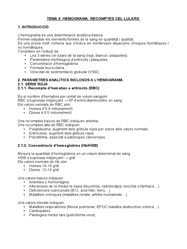 Apunts Tema 3 Hemato PDF | PDF