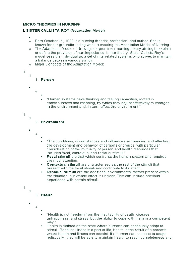 Micro Theories in Nursin1 | PDF | Nursing | Theory