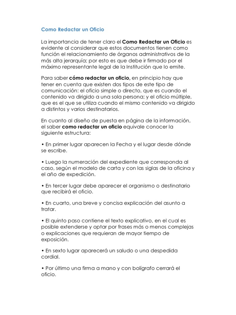 Como Redactar Un Oficio