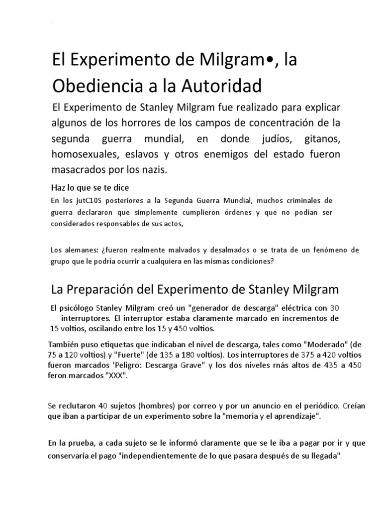 El Experimento de Milgram y la Obediencia a la Autoridad | PDF