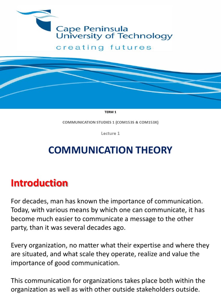 (T1) Lecture 1 - COMMUNICATION THEORY | PDF | Communication | Nonverbal Communication