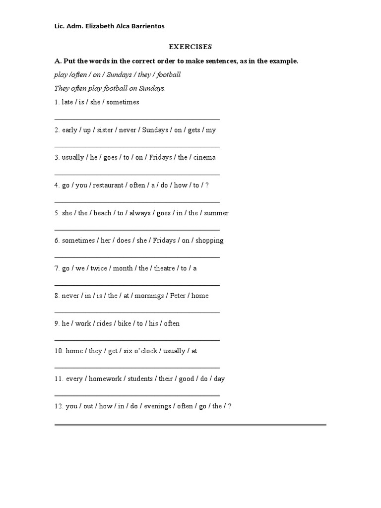 EXERCISES Adverbs of Frequency | PDF