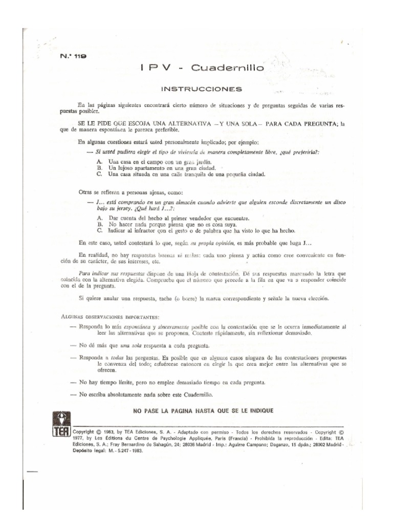 IPV Preguntas y Cuadernillo (Al Final) | PDF
