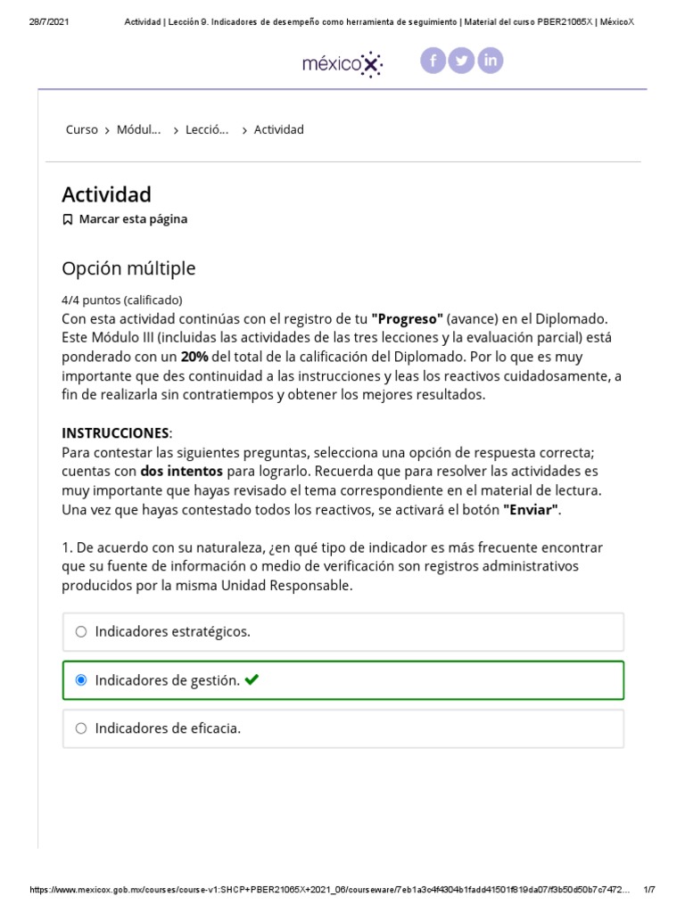 Actividad - Lección 9. Indicadores de Desempeño Como Herramienta de ...