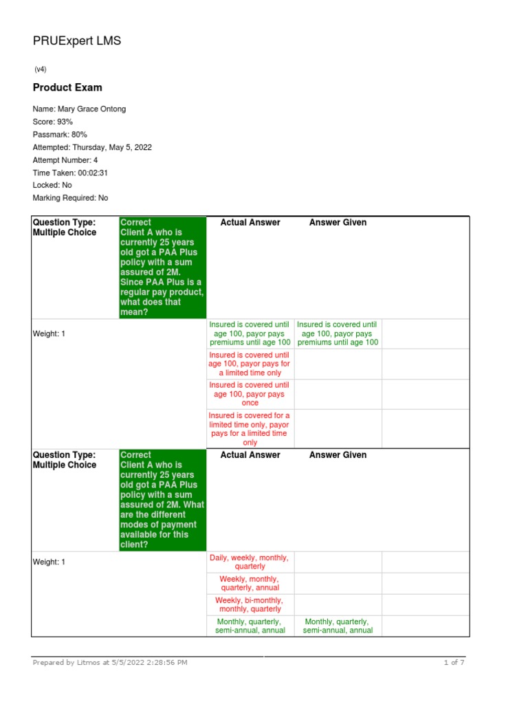 PRODUCT EXAM | PDF | Insurance | Payments