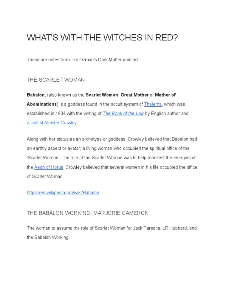 WHAT'S WITH THE WITCHES IN RED? #ScarletWoman #ScarletWitch #Redwitch #Babalon | PDF | Western ...