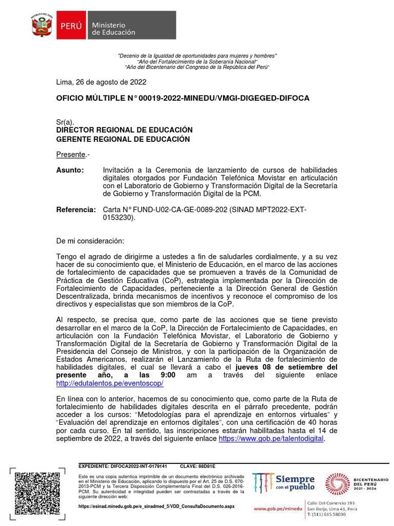 OFICIO - MULTIPLE-00019-2022-MINEDU-VMGI-DIGEGED-DIFOCA-Banner - Curso PCM-OEA-Fundación ...