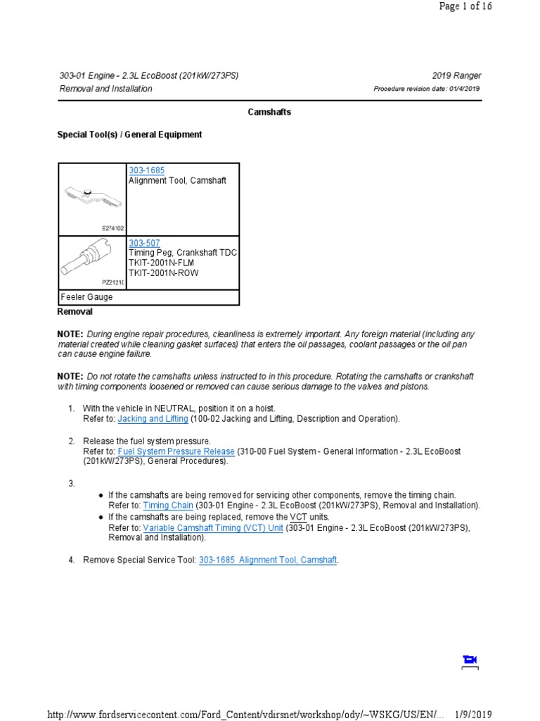 303-01 - 2.3L EcoBoost - Removal and Installation - Camshafts | PDF ...