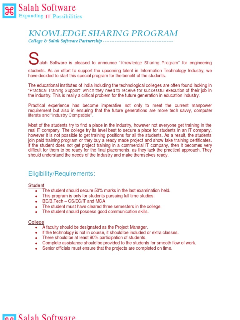 Knowledge Sharing Program | PDF | Project Manager | Software Development