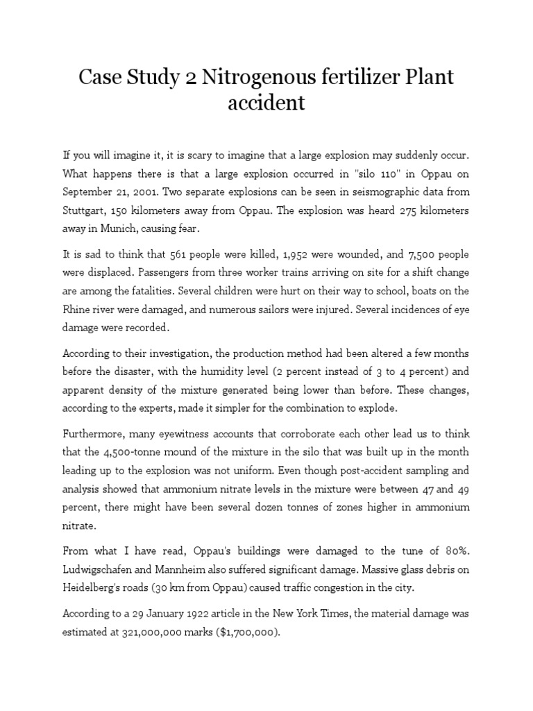 Oppau Fertilizer Plant Explosion Case Study | PDF | Hazards | Disasters