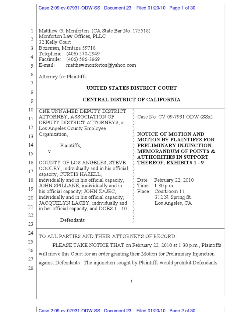 Motion for Preliminary Injunction With Tab. Authorities Etc. | First ...