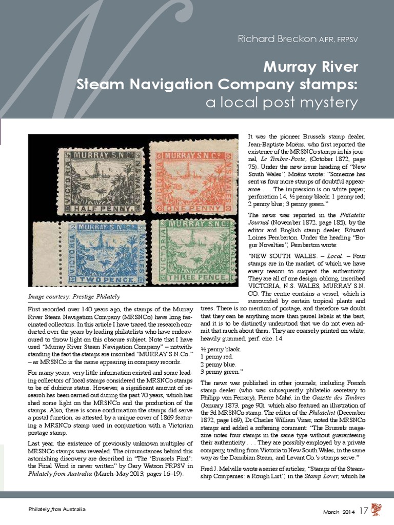 Australie - Murray River Steamship Stamps | PDF | Postage Stamp | Philately