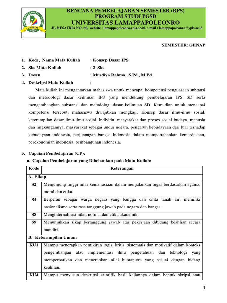 RPS Konsep Dasar Ips | PDF
