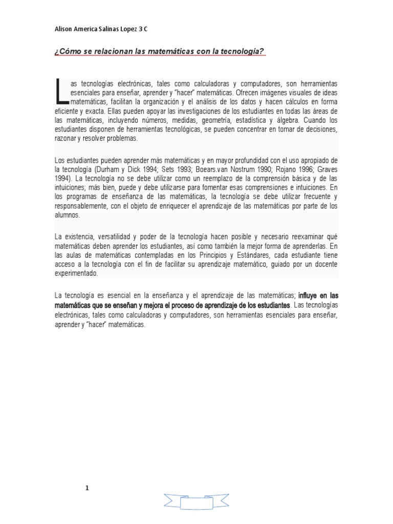 Cómo Se Relacionan Las Matemáticas Con La Tecnología | PDF
