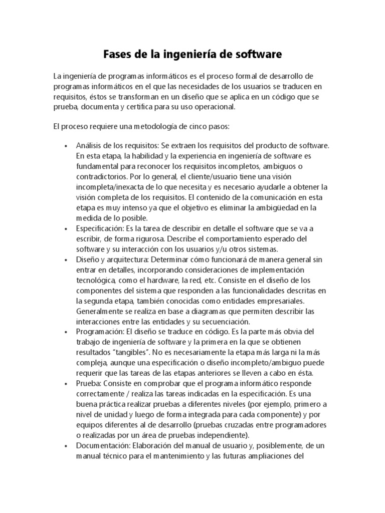 Fases de La Ingeniería de Software | PDF | Software | Ingeniería de software
