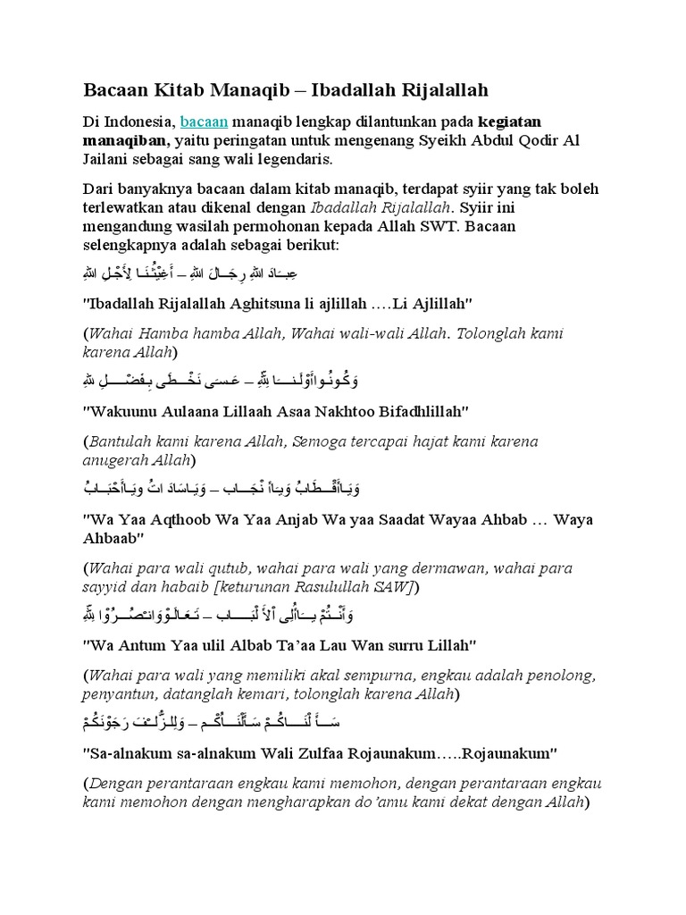Bacaan Lengkap Manaqib Syekh Abdul Qodir | PDF