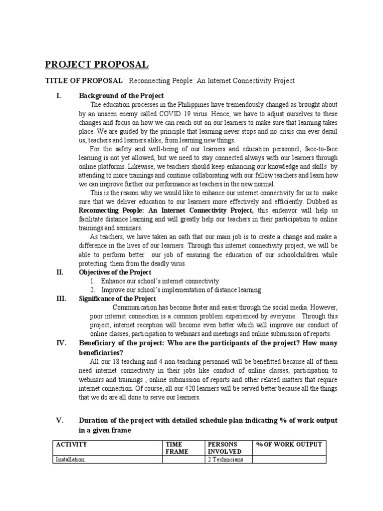 Project-Proposal-INTERNET-Connectivity(1) | PDF | Learning | Distance ...