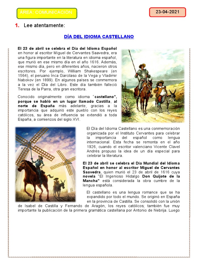 Día del Idioma Castellano para Niños | PDF | Clásicos
