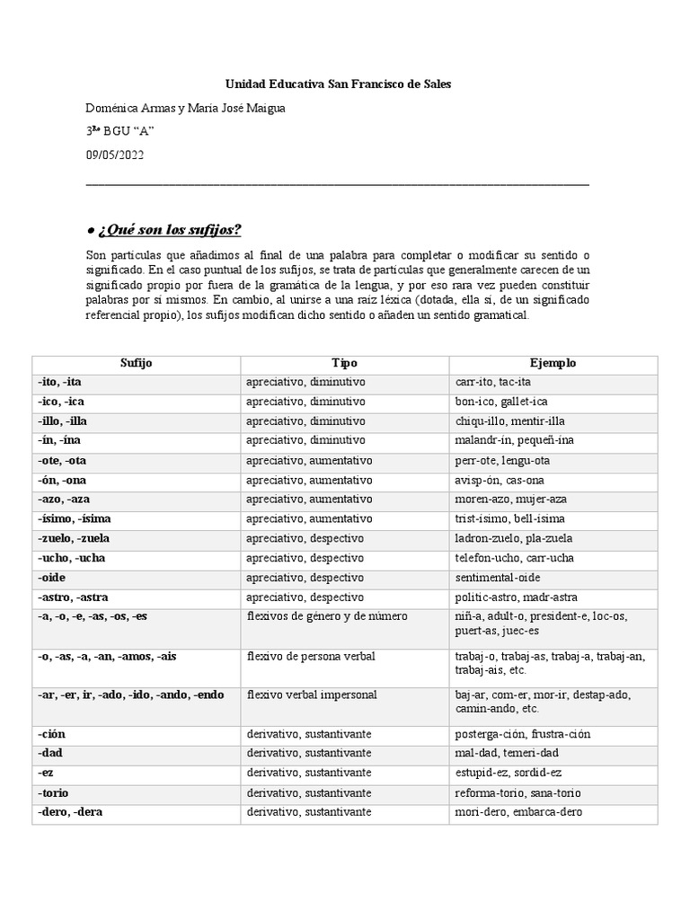 Definición y Tipos de Sufijos en Español | PDF | Gramática | Palabra