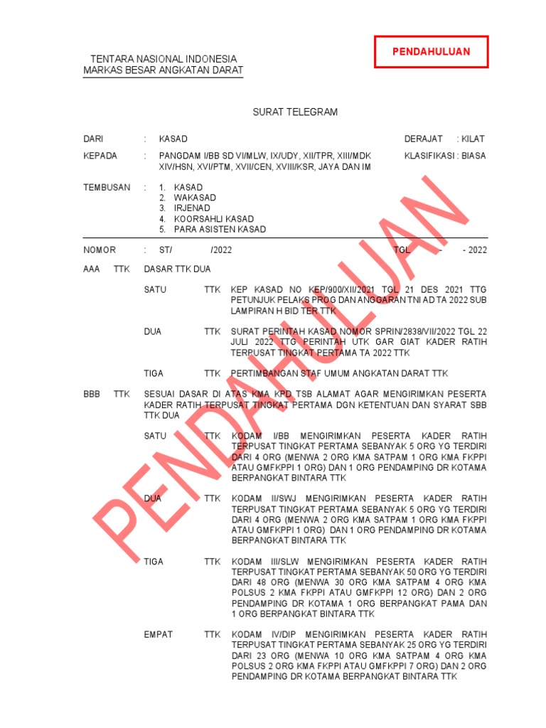 ST Kasad TTG Giat Kader Ratih 2022 (Pendahuluan) | PDF | Hukum
