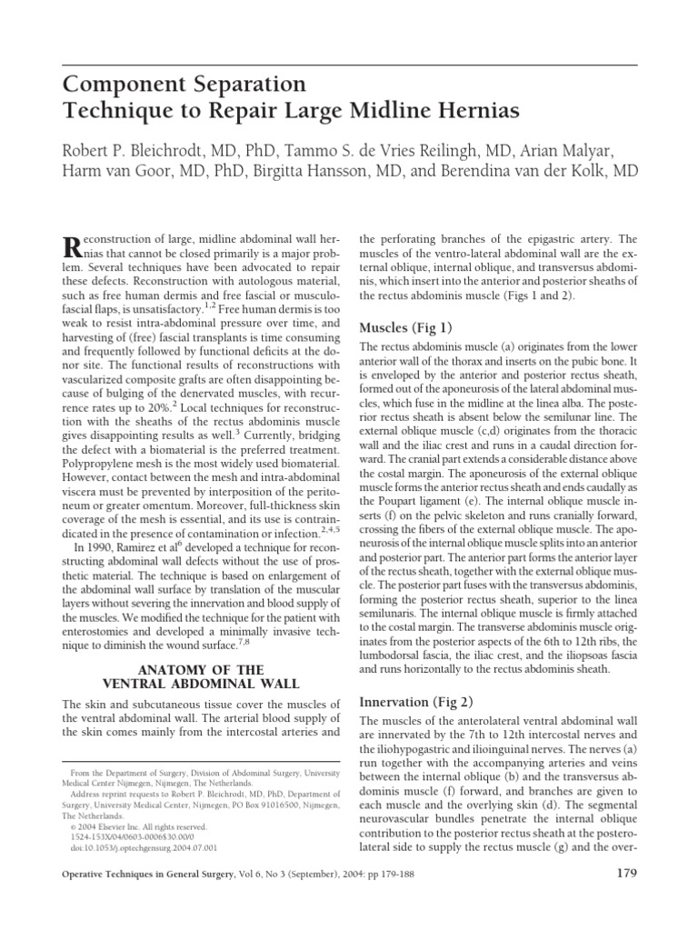 Component Separation Technique To Repair Large Midline Hernias | PDF ...