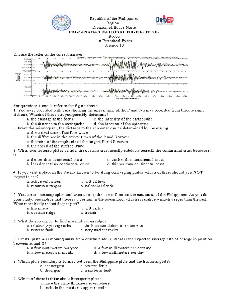 1st Periodical Science 10 2019 | PDF | Plate Tectonics | Seismology