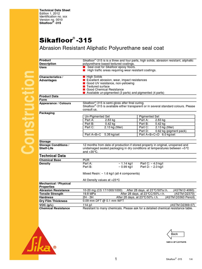 Sikafloor 315 | PDF | Polyurethane | Epoxy